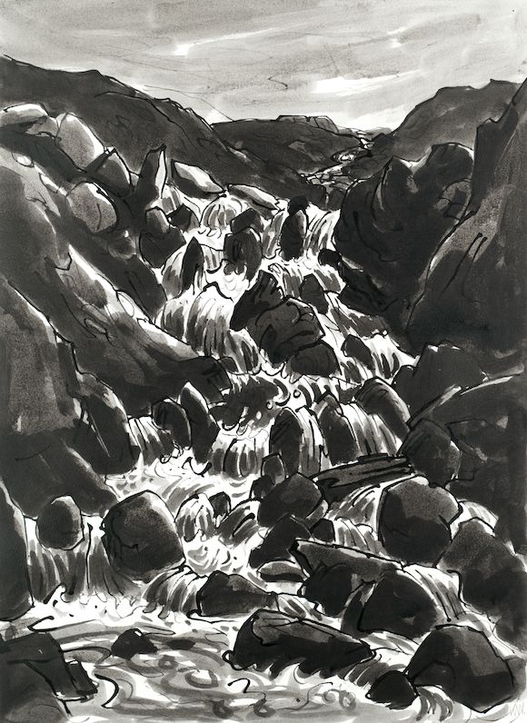 Bonhams : Sir Kyffin Williams R.A. (British, 1918-2006) Waterfall, Cwm ...