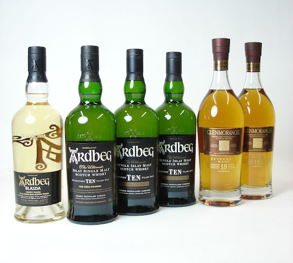 Bonhams : Ardbeg Blasda Ardbeg-10 year old (3) Glenmorangie-18 year old (2)