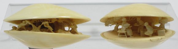 Bonhams : An ivory 'clams dream' carving and a similar netsuke One by ...