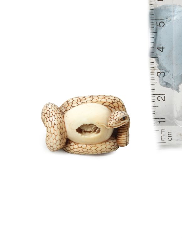 Bonhams : An unusual ivory netsuke of a snake By Gyokuhosai, Edo, 19th ...