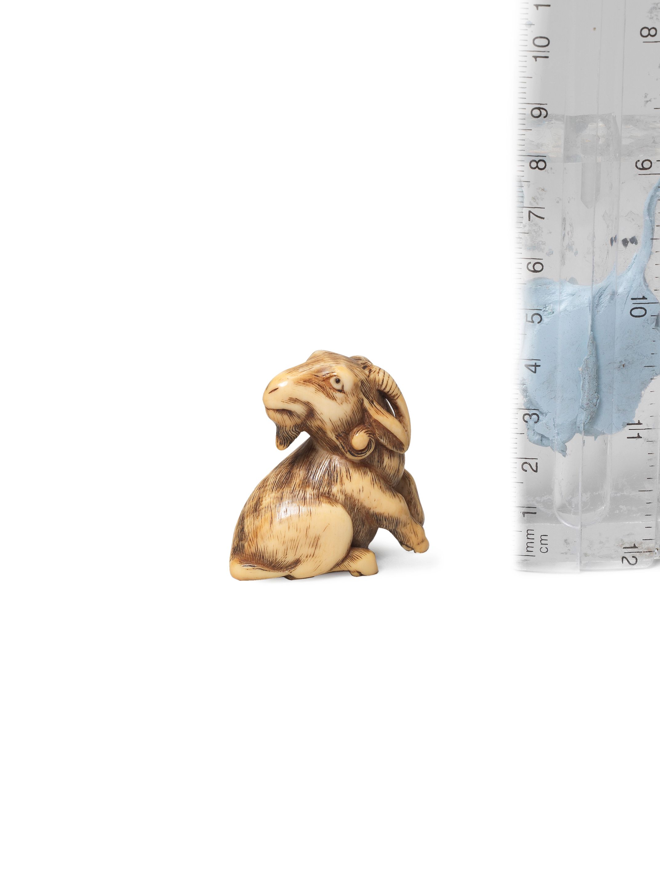 Bonhams : An ivory netsuke of a goat Kyoto, late 18th/early 19th century