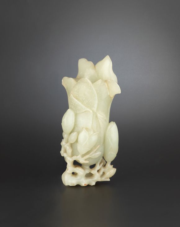 Bonhams : A pale green jade 'magnolia' vase 18th century (2)