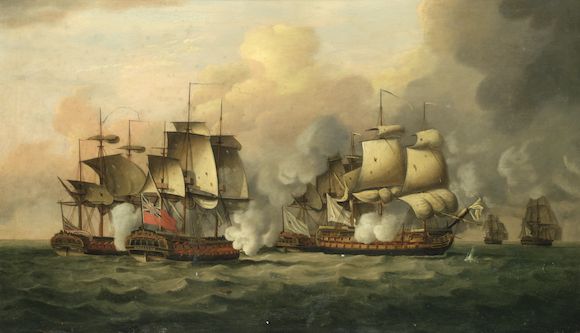 Bonhams : Thomas Luny (British, 1759-1837) H.M.S. Mediator engaging an ...