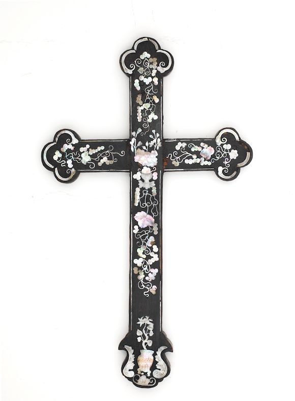 Bonhams : A mother-of-pearl inlaid hardwood Apostle cross 19th century