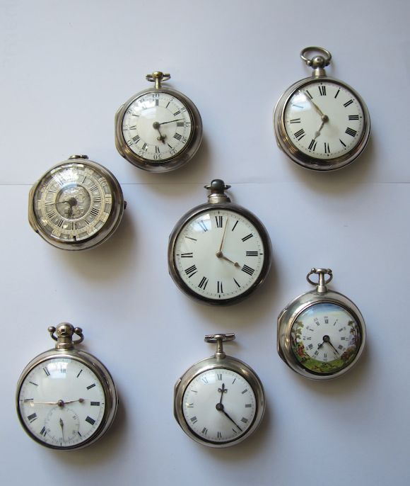 Bonhams : A lot of seven silver key wind pocket watches (AF)
