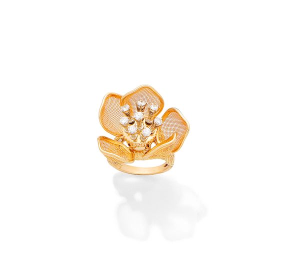 Bonhams : A diamond flower ring, by Piaget