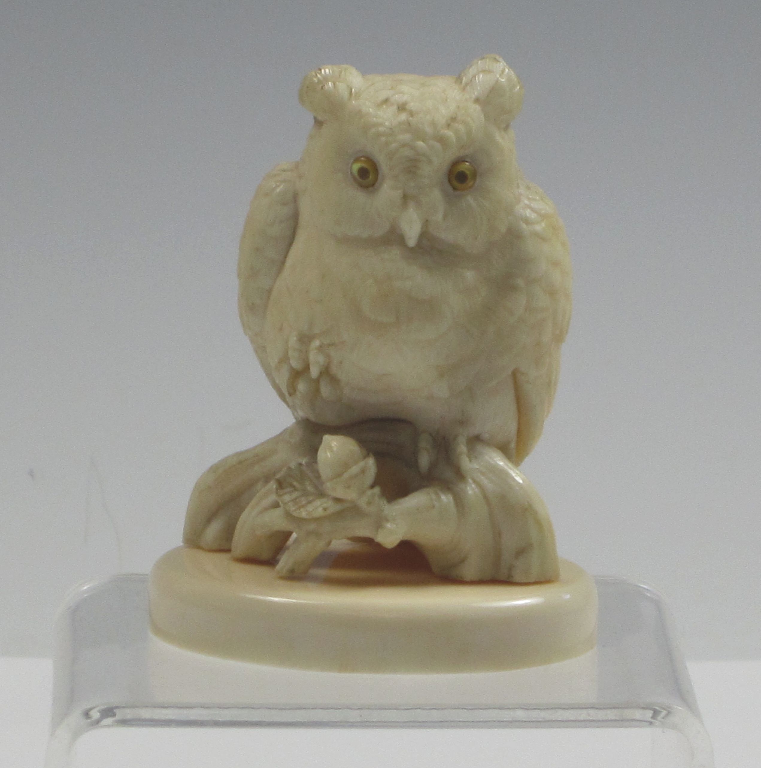 Bonhams : A small carved ivory owl Meiji