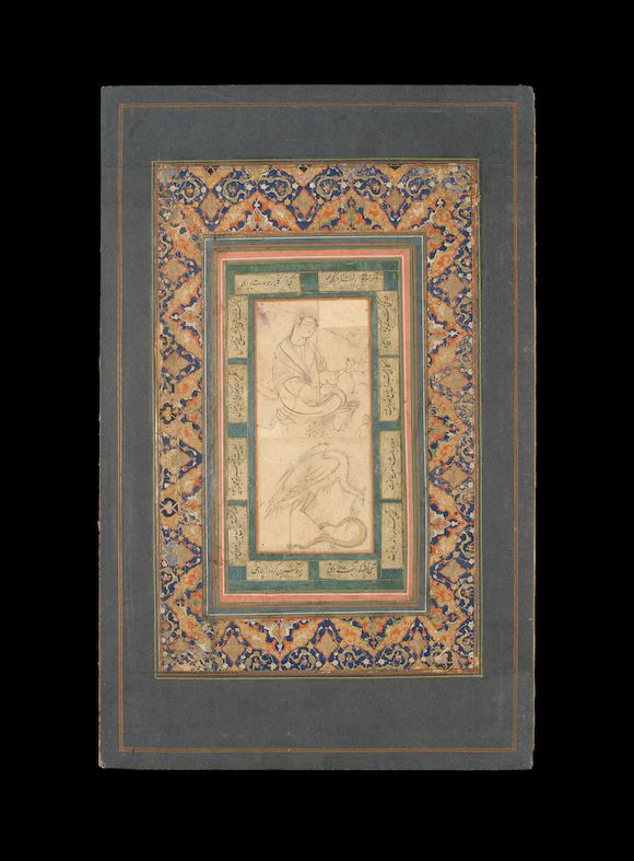 Bonhams : Two drawings, a youth with a cup, and a stork attacking a ...