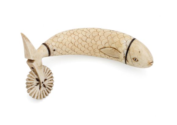 Bonhams : A Scrimshaw, bone, and baleen fish jagging wheel or pie ...