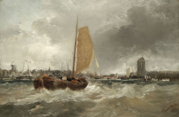 Bonhams : James Webb (British, 1825-1895) A fishing boat coming into port