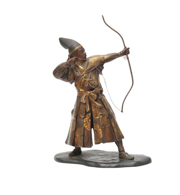 Bonhams : A gilt-bronze figure of a samurai archer By Matsumori/Shosei ...
