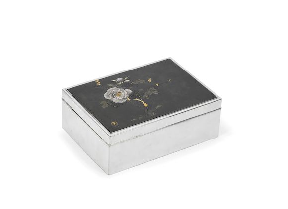 Bonhams : A large rectangular inlaid silver box and cover By Kobayashi ...
