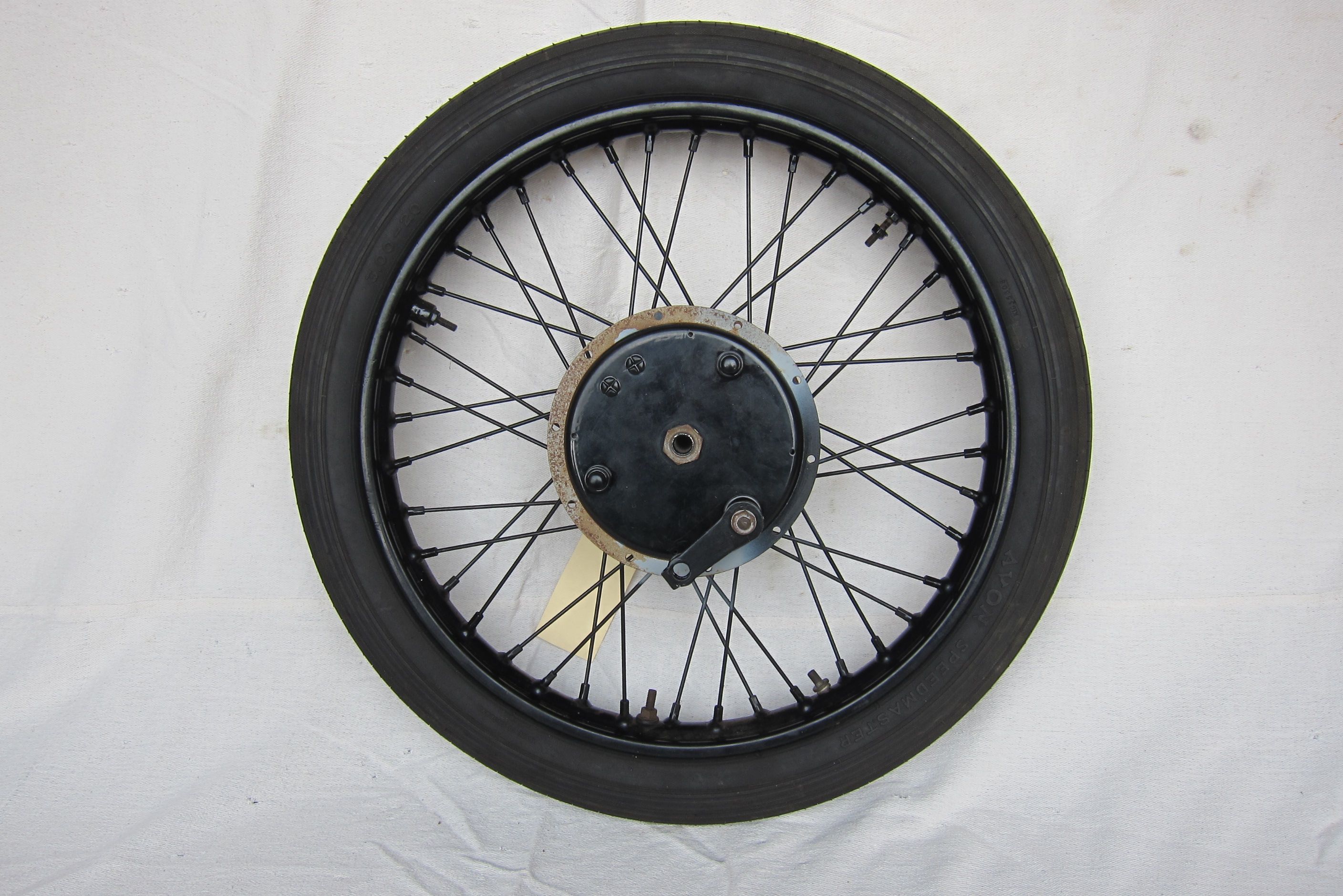 Bonhams Cars : A Vincent front wheel with brake drums and Avon 300x20 ...