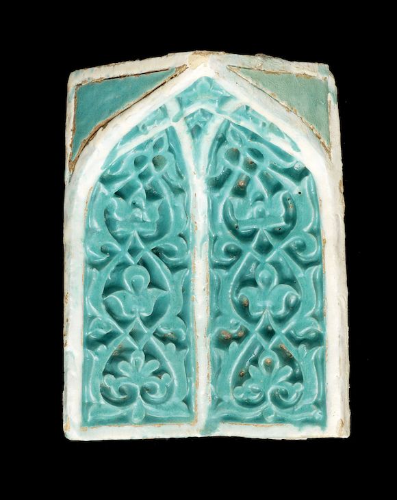 Bonhams : A Timurid moulded pottery niche tile (muqarna) Persia, second ...