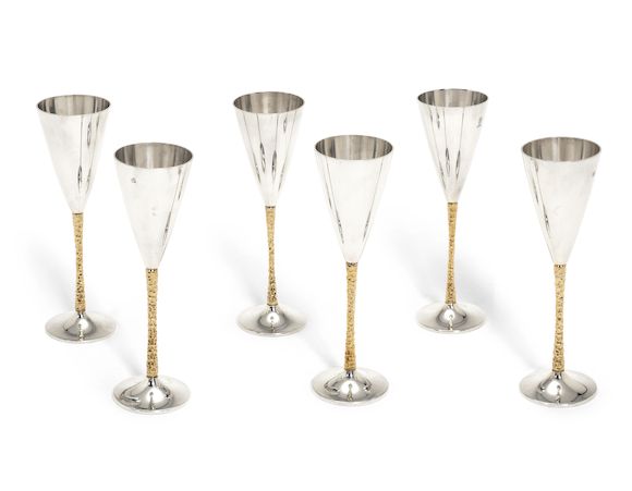 Bonhams : STUART DEVLIN: A set of six silver and silver-gilt champagne ...