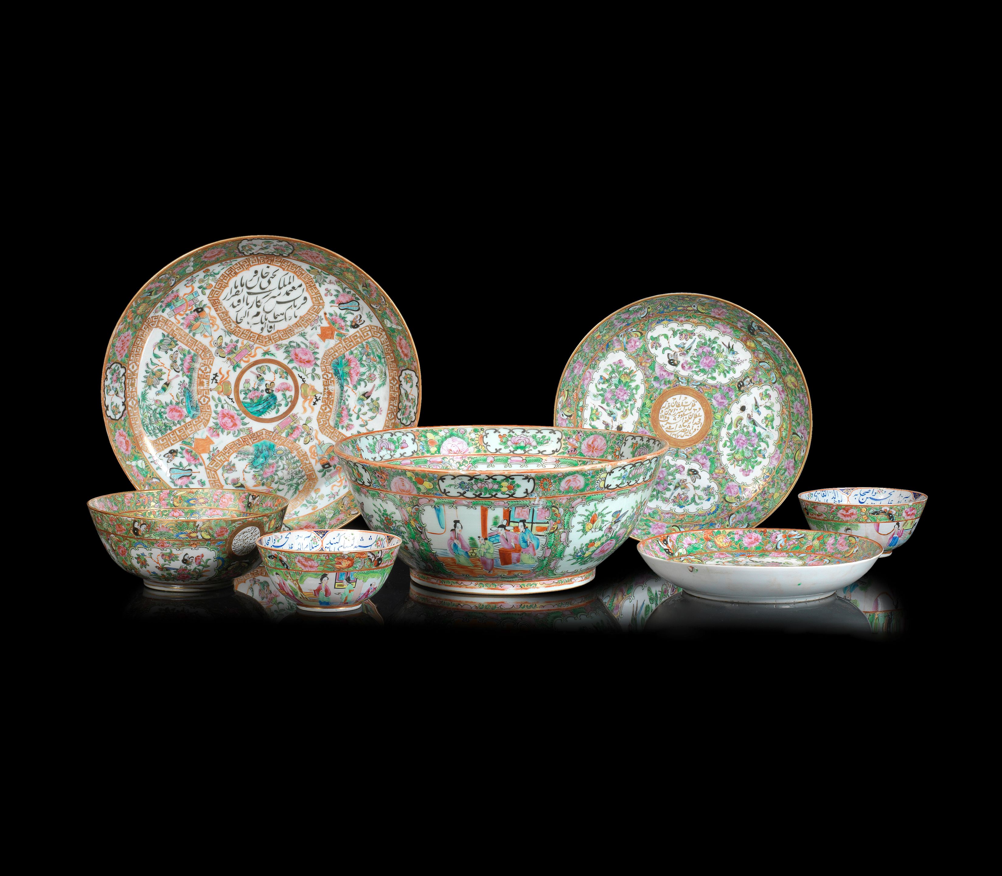 Bonhams : A Cantonese Export porcelain bowl and dish and a plate made ...