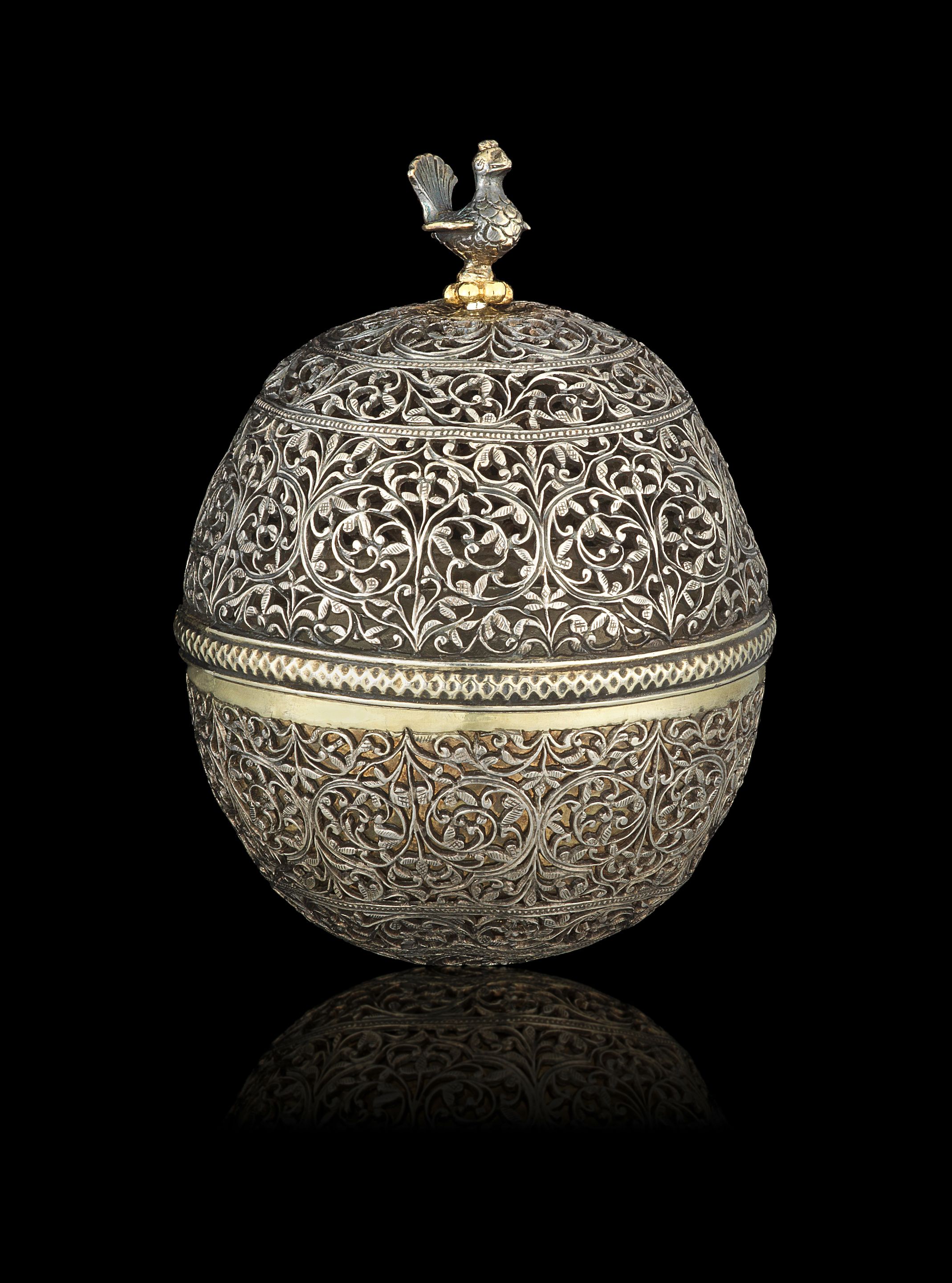 Bonhams : A parcel-gilt silver Goa or bezoar stone holder Western India ...