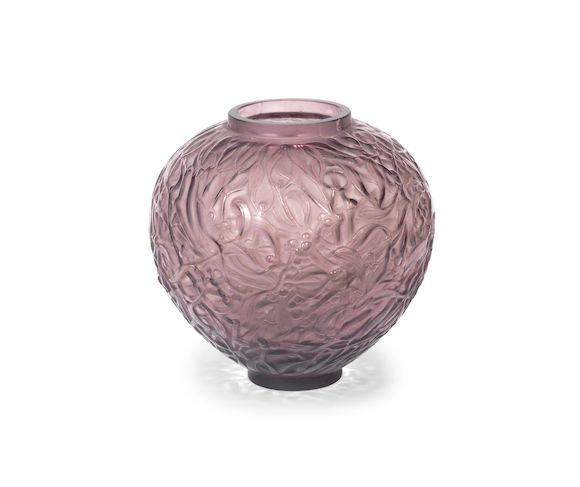 Bonhams : A RENÉ LALIQUE FROSTED AND POLISHED MAUVE GLASS 'GUI' VASE ...
