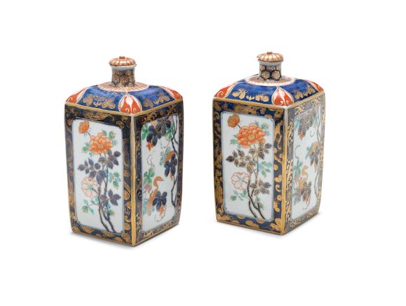 Bonhams : A pair of Imari square flasks with en-suite chrysanthmum ...