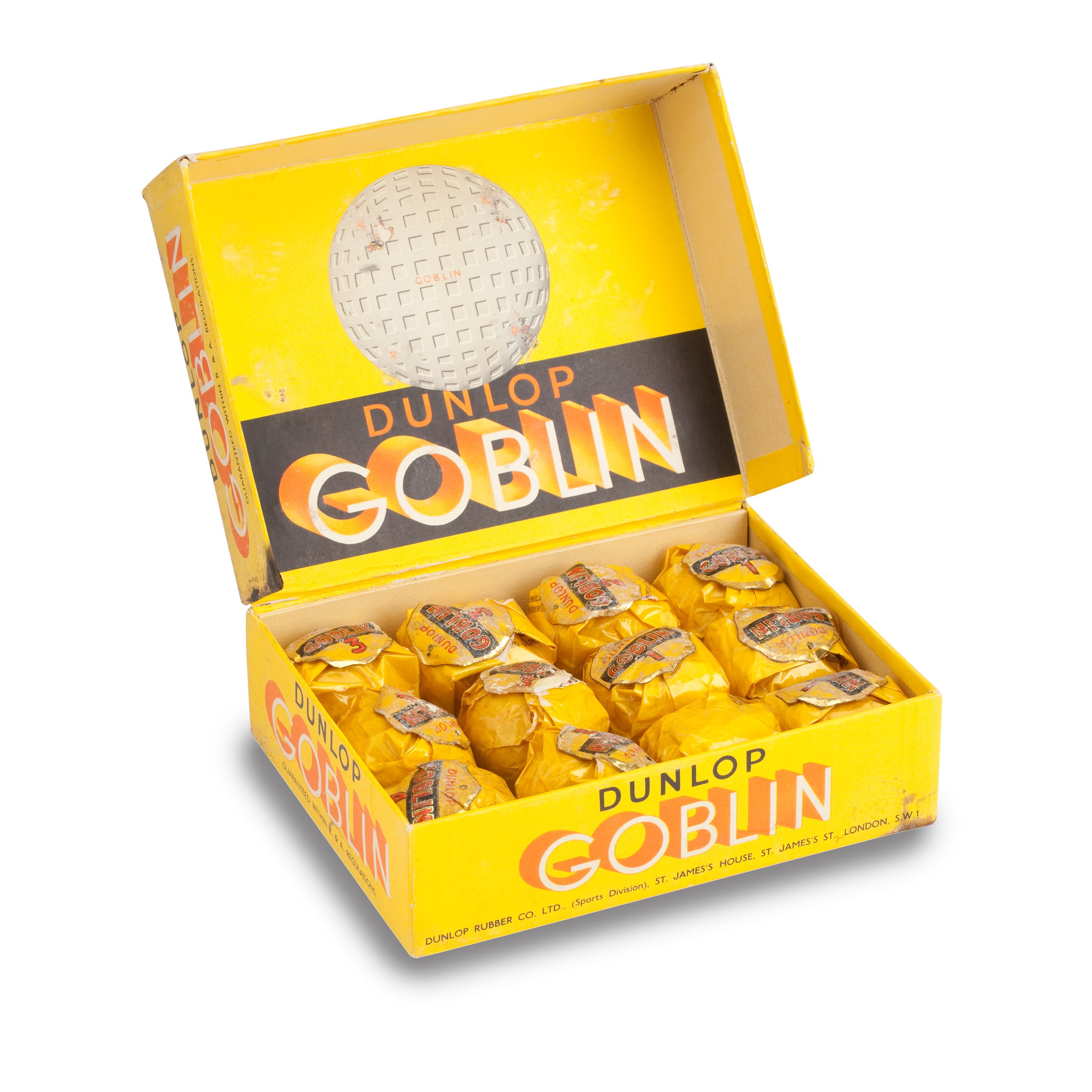 Bonhams : A Dunlop Goblin box of wrapped mesh golf balls, circa 1930s