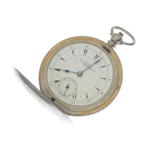 Bonhams : Longines. A silver keyless wind full hunter pocket watch ...