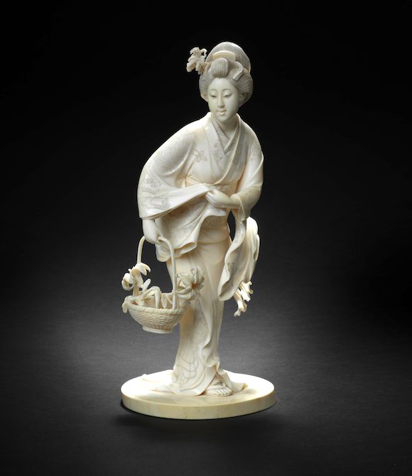 Bonhams : An ivory okimono figure of a beauty By Hashimoto Shingyoku ...