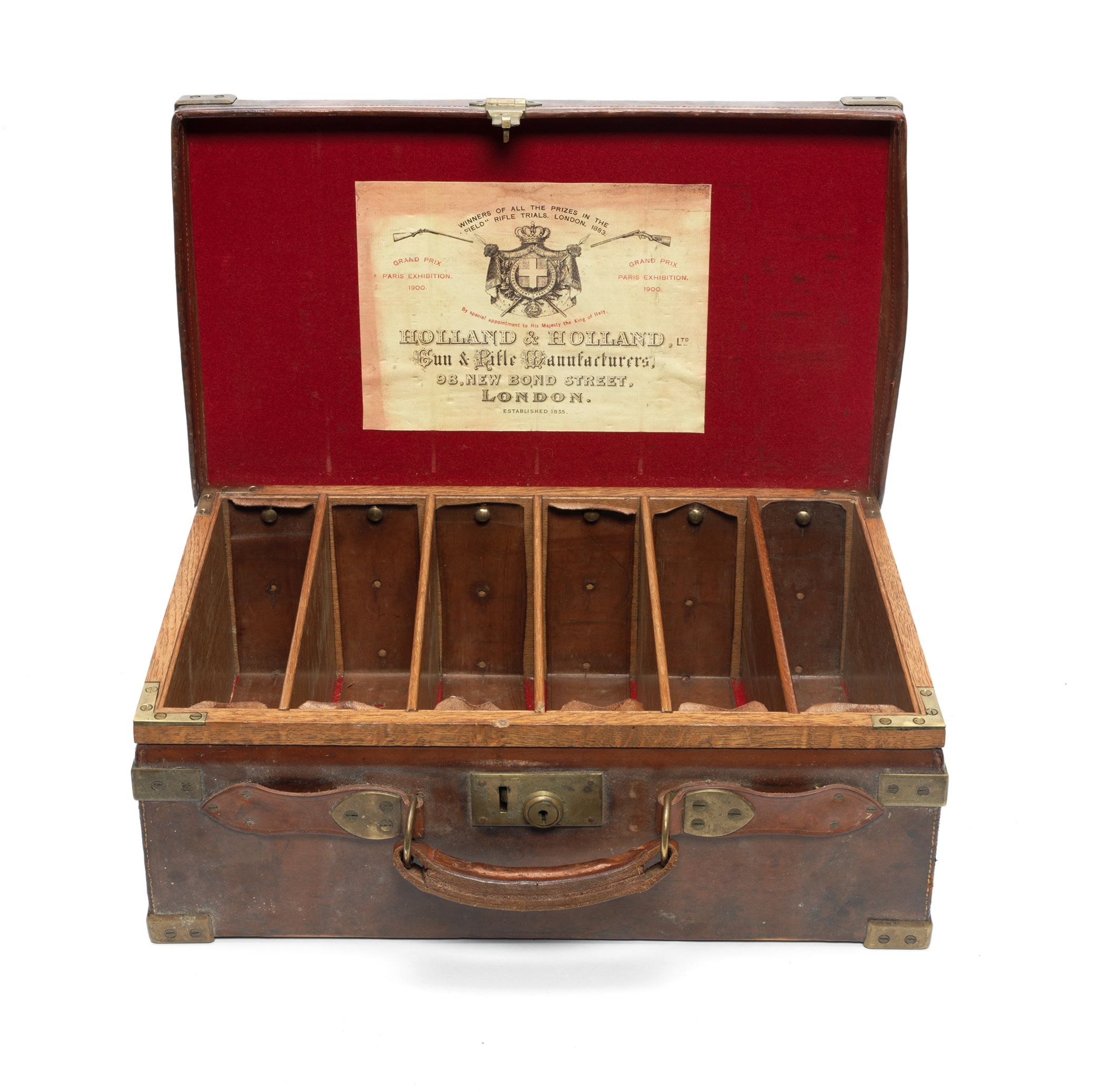 Bonhams : A brass-mounted oak and leather cartridge-magazine