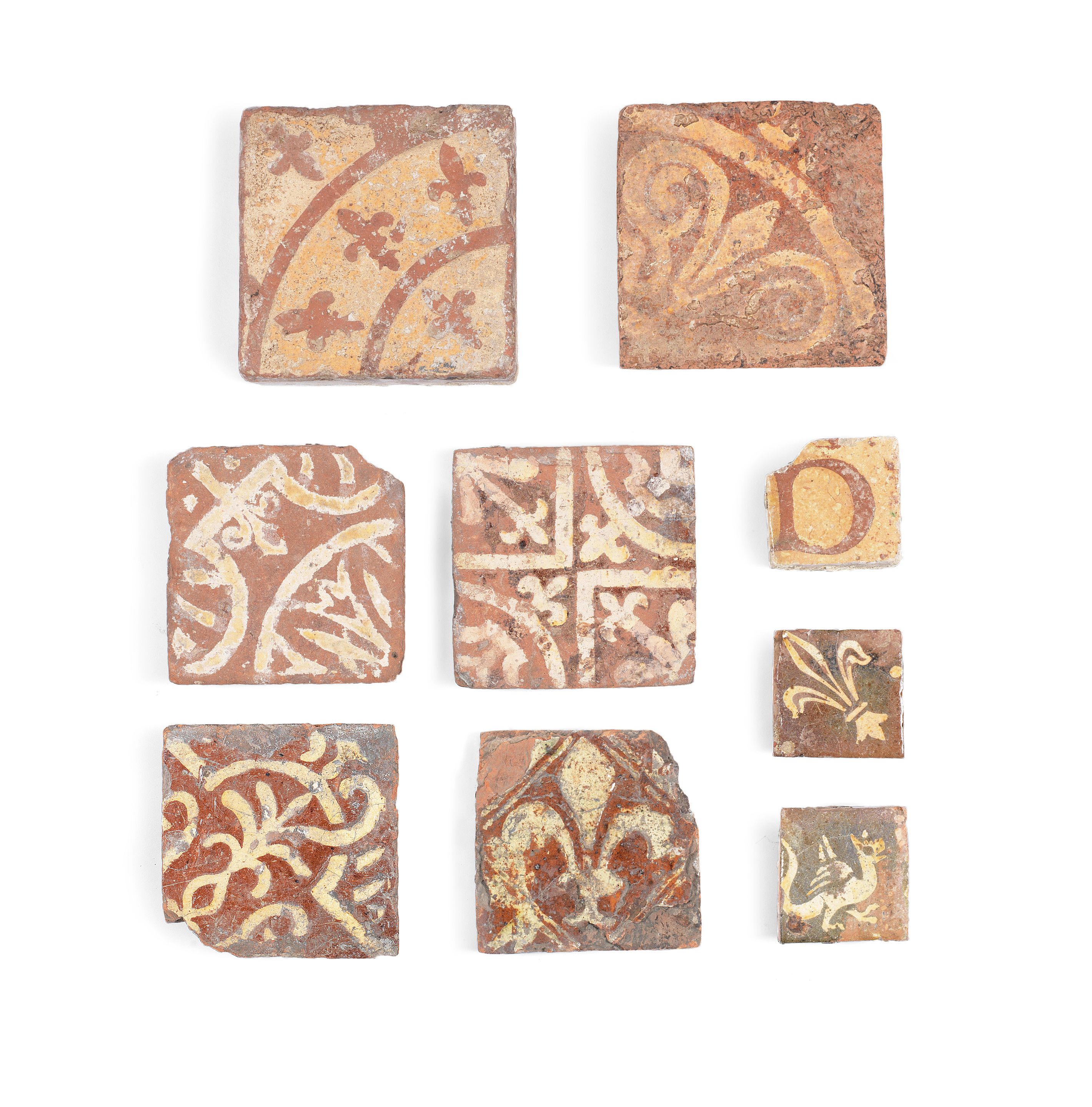 Bonhams : A collection of nine medieval tiles, English and French, 15th ...