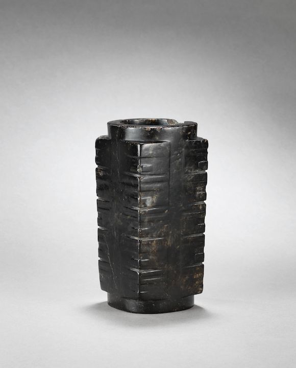 Bonhams : A rare black jade ritual vessel, cong Neolithic Period ...