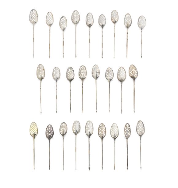Bonhams : A collection of twenty-six silver mote spoons various dates ...