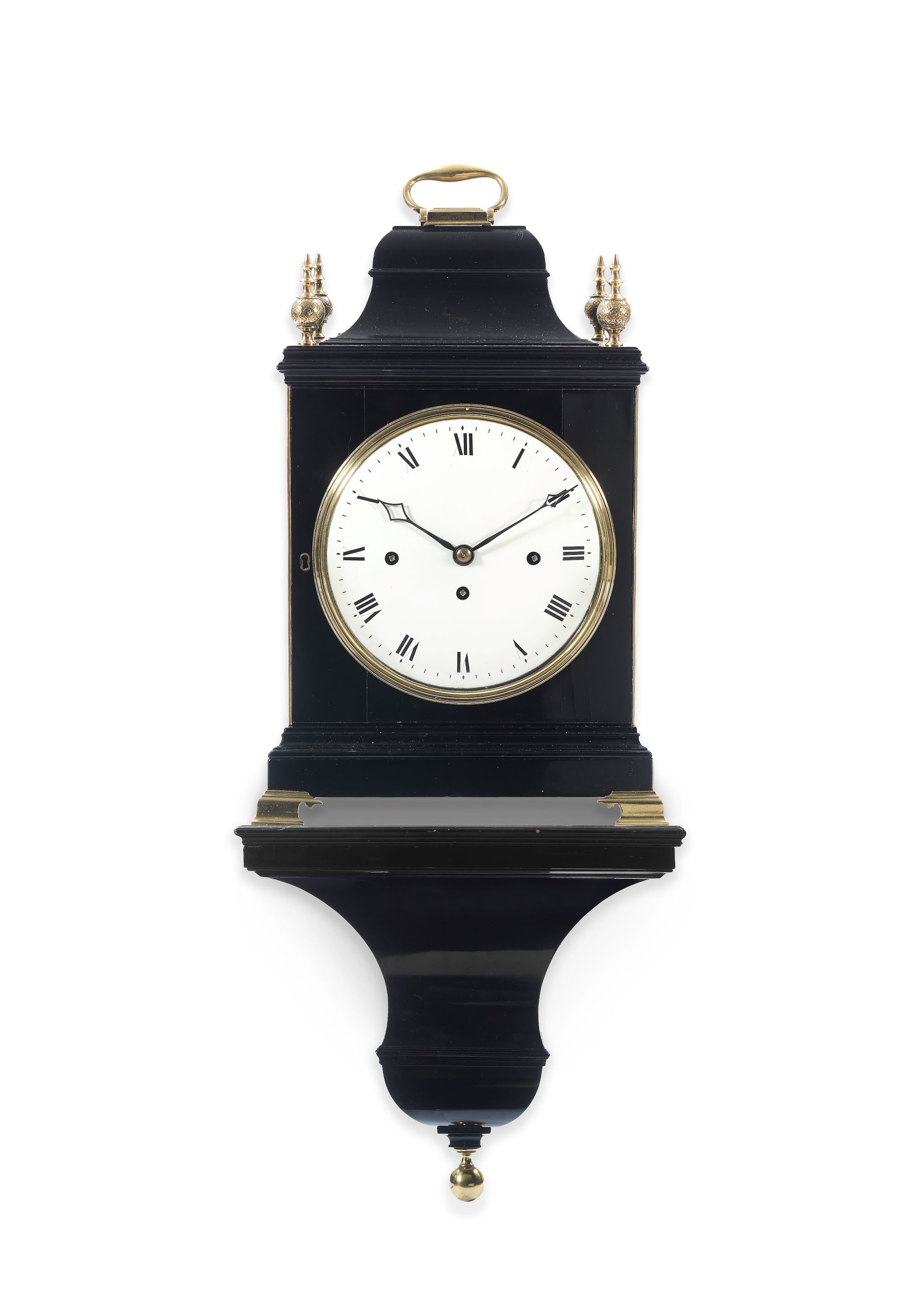 Bonhams : A George III ebonised bell top bracket clock chiming on eight ...