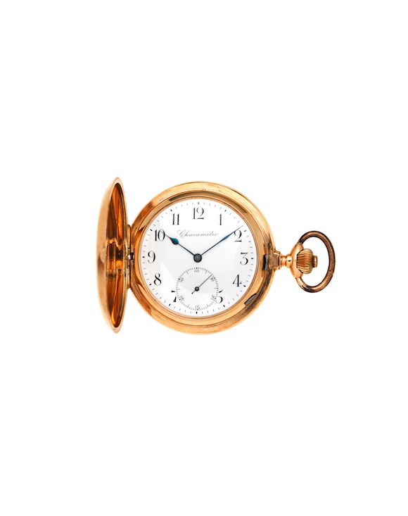 Bonhams : Chronometre. A 14K gold keyless wind full hunter pocket watch ...