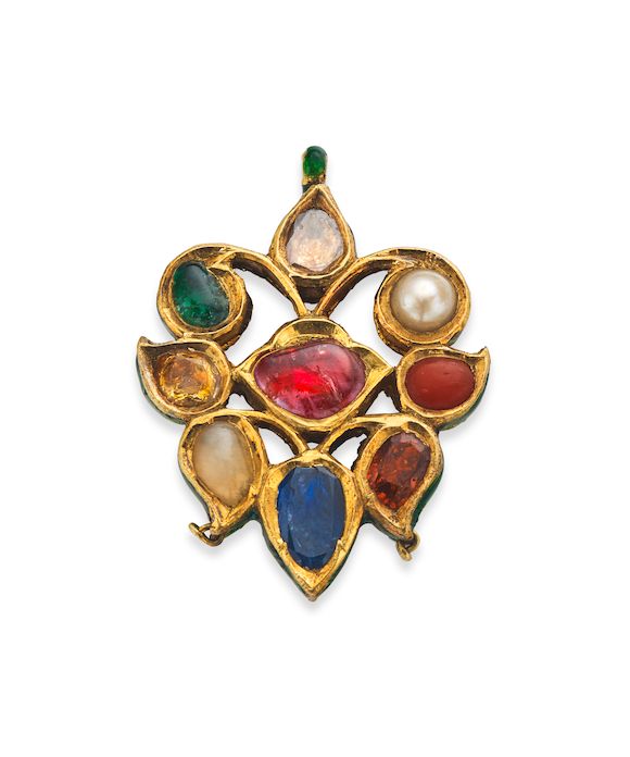 Bonhams : An Indian gem-set, enamel and diamond pendant