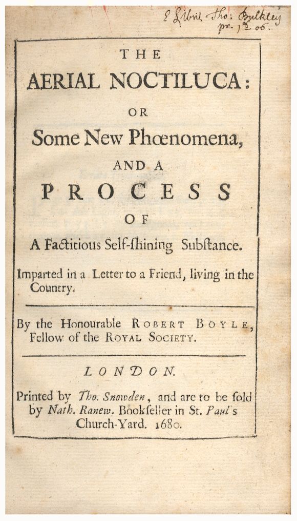 Bonhams : BOYLE (ROBERT) The Aerial Noctiluca: or Some New Phoenomena ...
