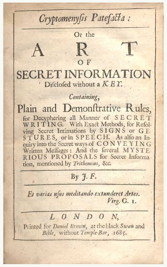 Bonhams : FALCONER (JOHN) Cryptomenysis Patefacta: or the Art of Secret ...