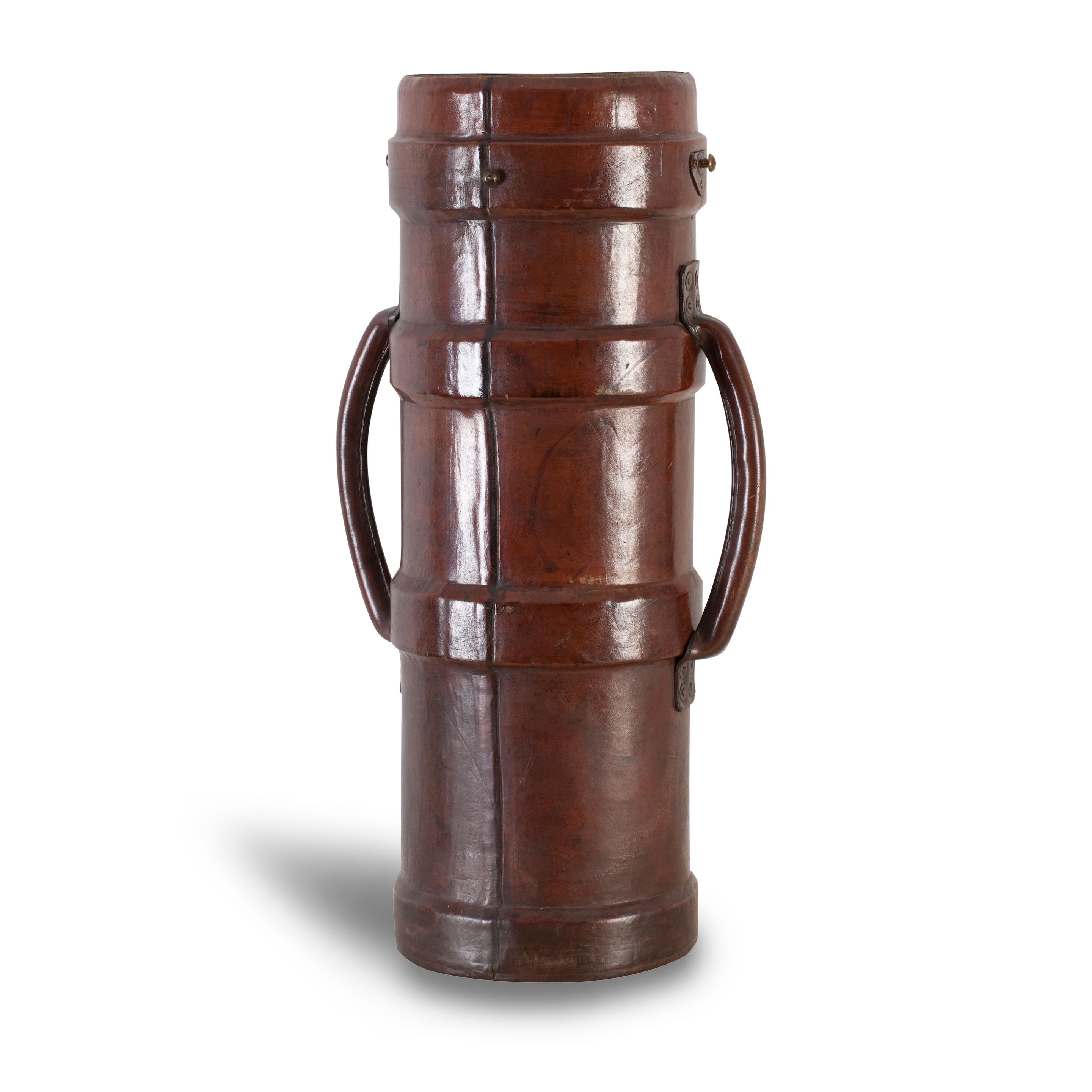 Bonhams : A 20th century Leather Cordite Artillery Shell Carrier Case