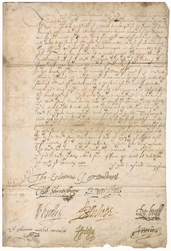 Bonhams : ELIZABETH I PRIVY COUNCIL Letter signed by Sir Robert Cecil ...