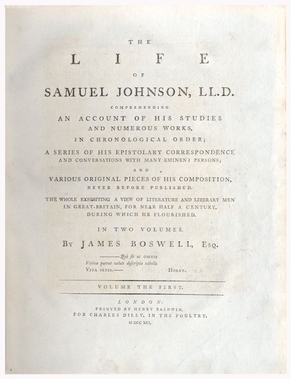 Bonhams : BOSWELL (JAMES) The Life of Samuel Johnson, L.L.D., 2 vol., FIRST EDITION, Henry ...