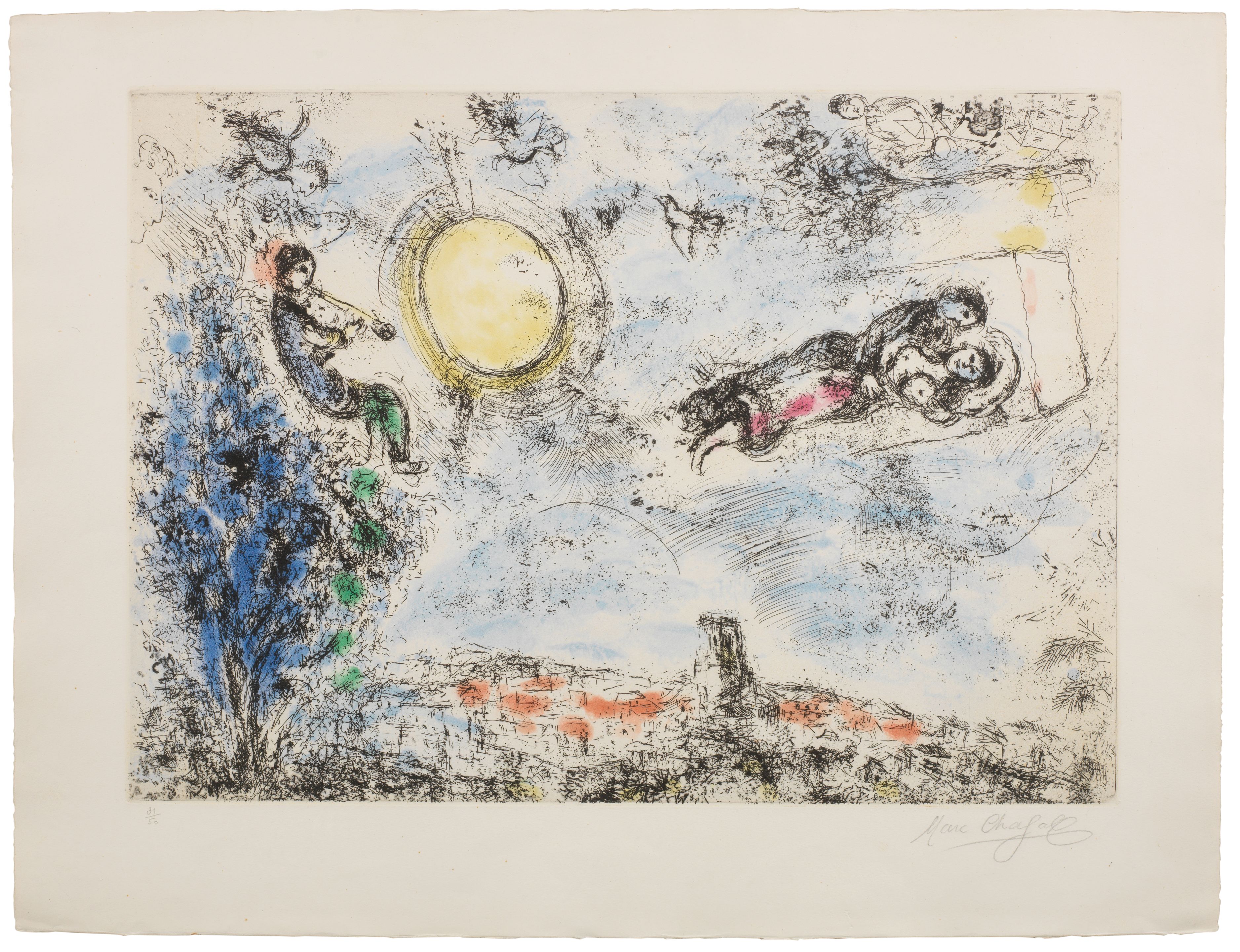 Bonhams : Marc Chagall (Russian/French, 1887-1985) Les Amoureux dans le ciel de Saint-Paul ...