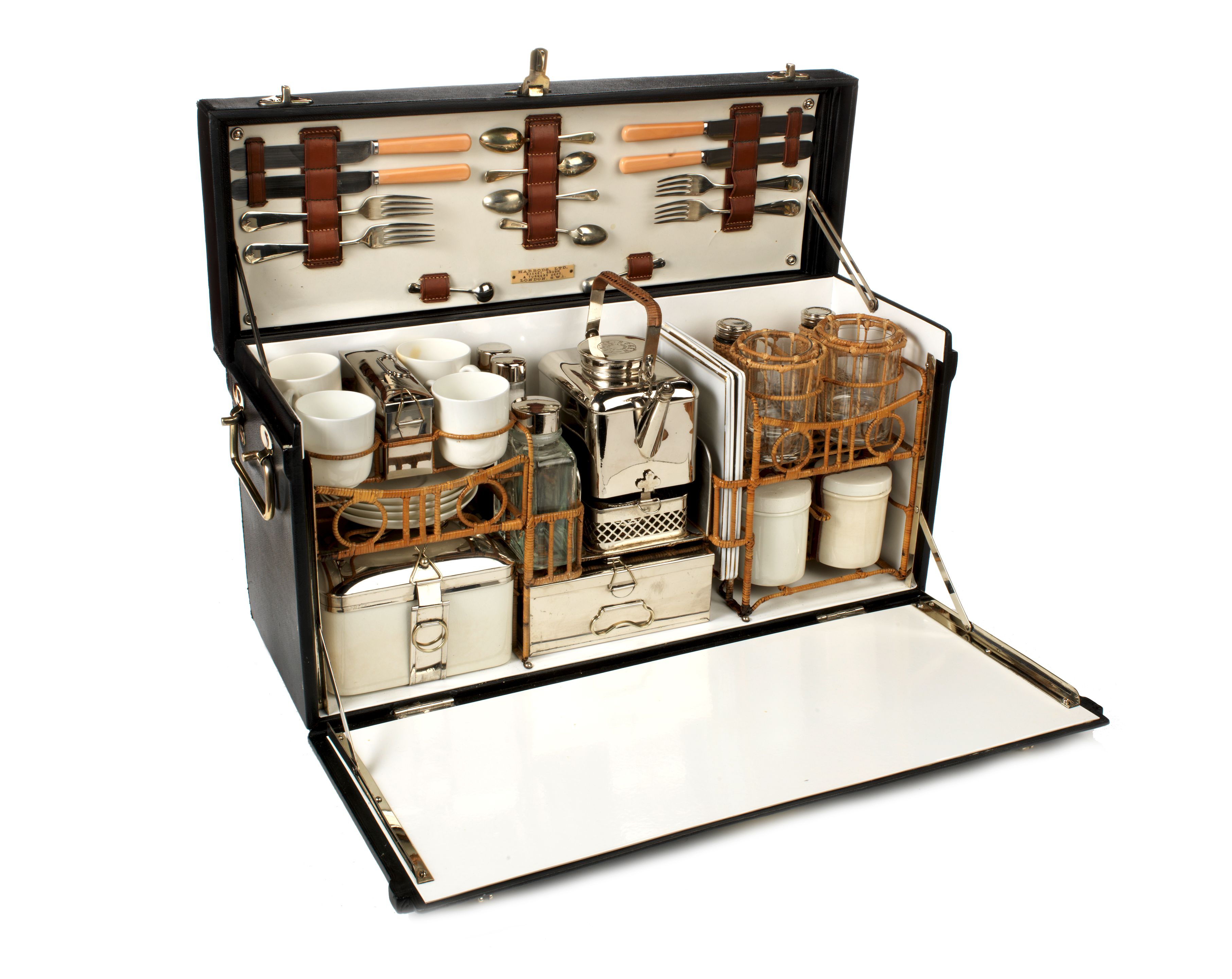 Bonhams Cars : A fine cased picnic set for four persons by G W Scott ...