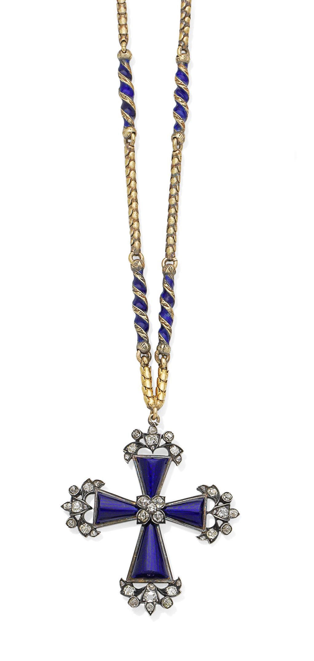 Bonhams : An enamel and diamond pendant necklace, 19th century composite