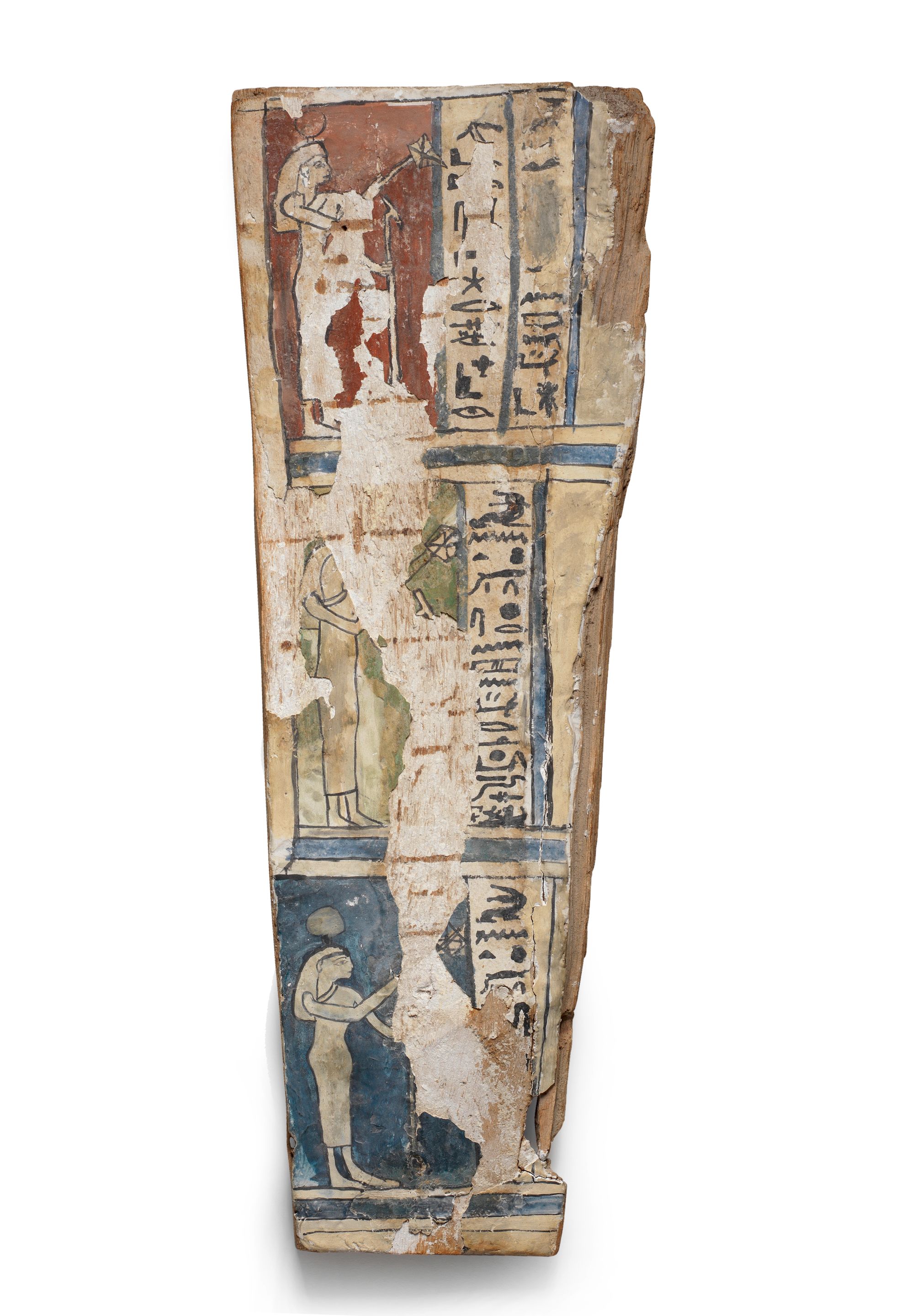 Bonhams : An Egyptian polychrome wood sarcophagus fragment