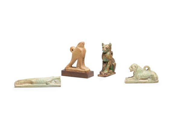 Bonhams : Four Egyptian glazed composition animal amulets 4