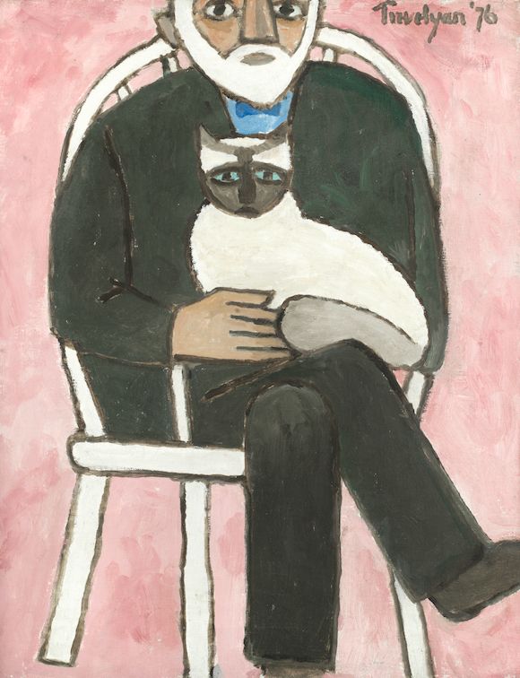 Bonhams : Julian Trevelyan R.A. (British, 1910-1988) Self portrait with cat