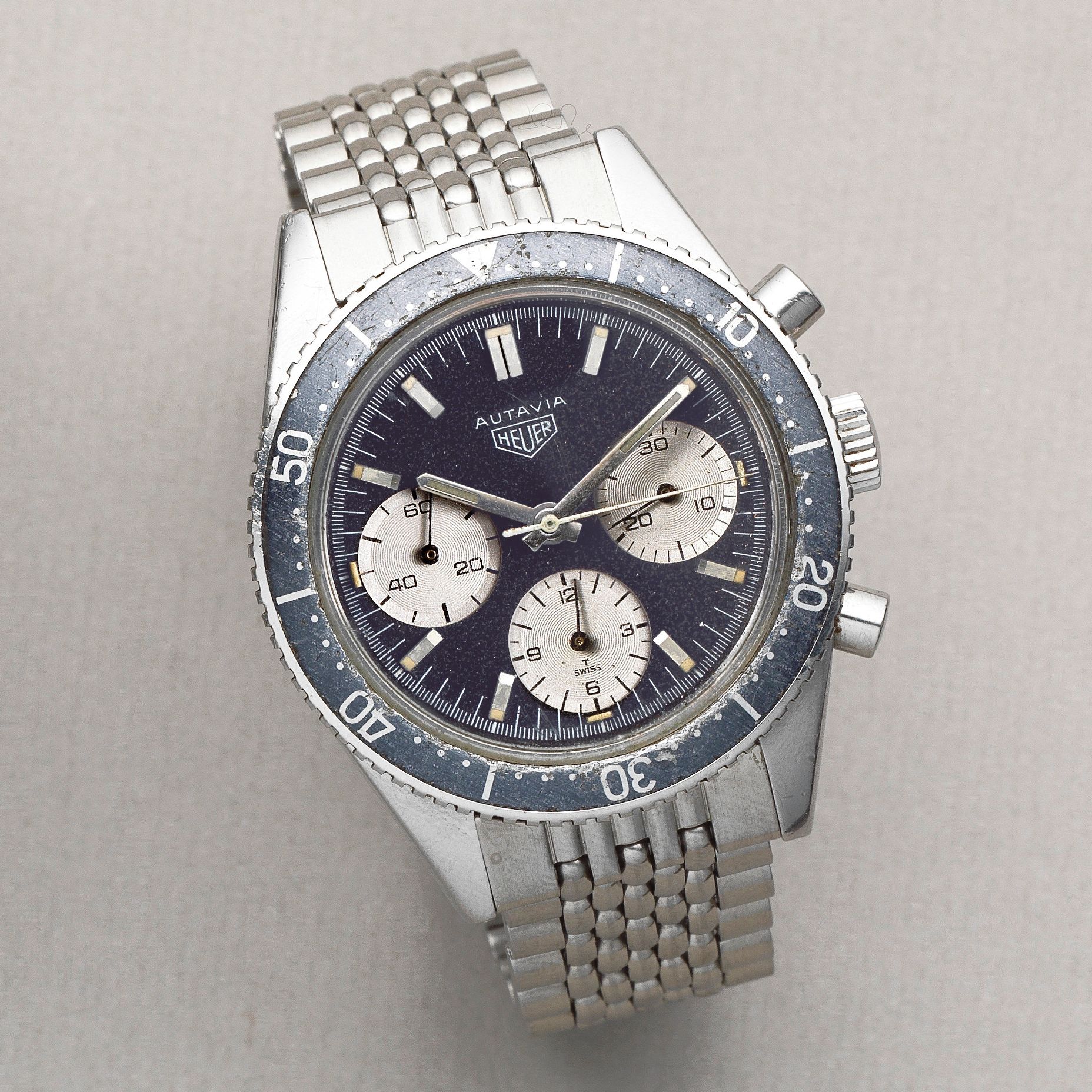 Bonhams : Heuer. A rare stainless steel manual wind chronograph ...