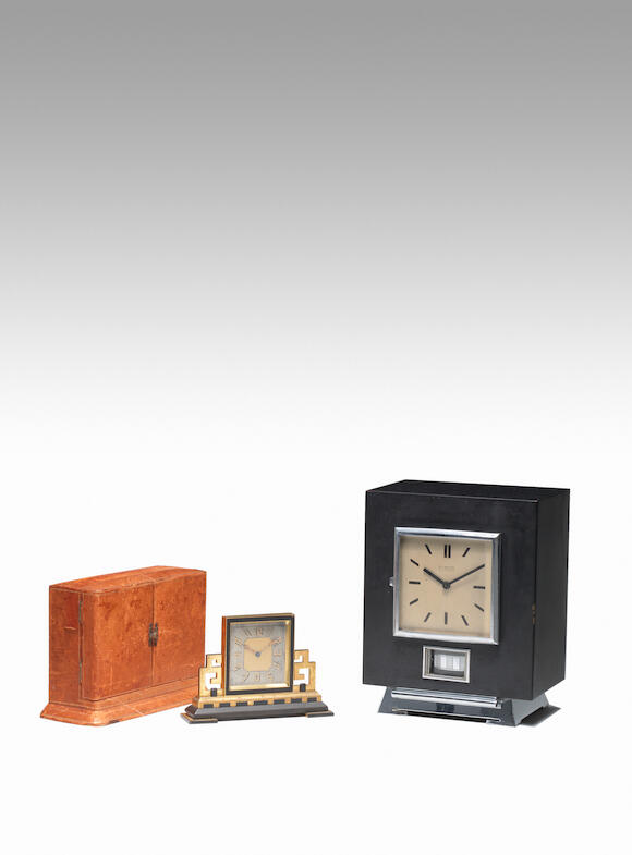 Bonhams : A rare second quarter of the 20th century gilt brass and enamel desk timepiece in ...