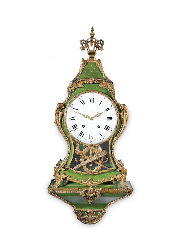 Bonhams : A late 18th century green japanned Dutch striking Neuchatel ...