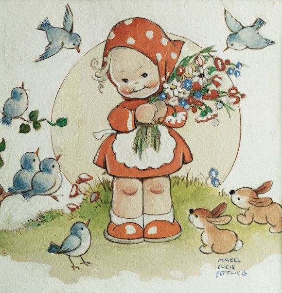 Bonhams : Mabel Lucie Atwell (British, 1879-1964) Picking flowers; The ...
