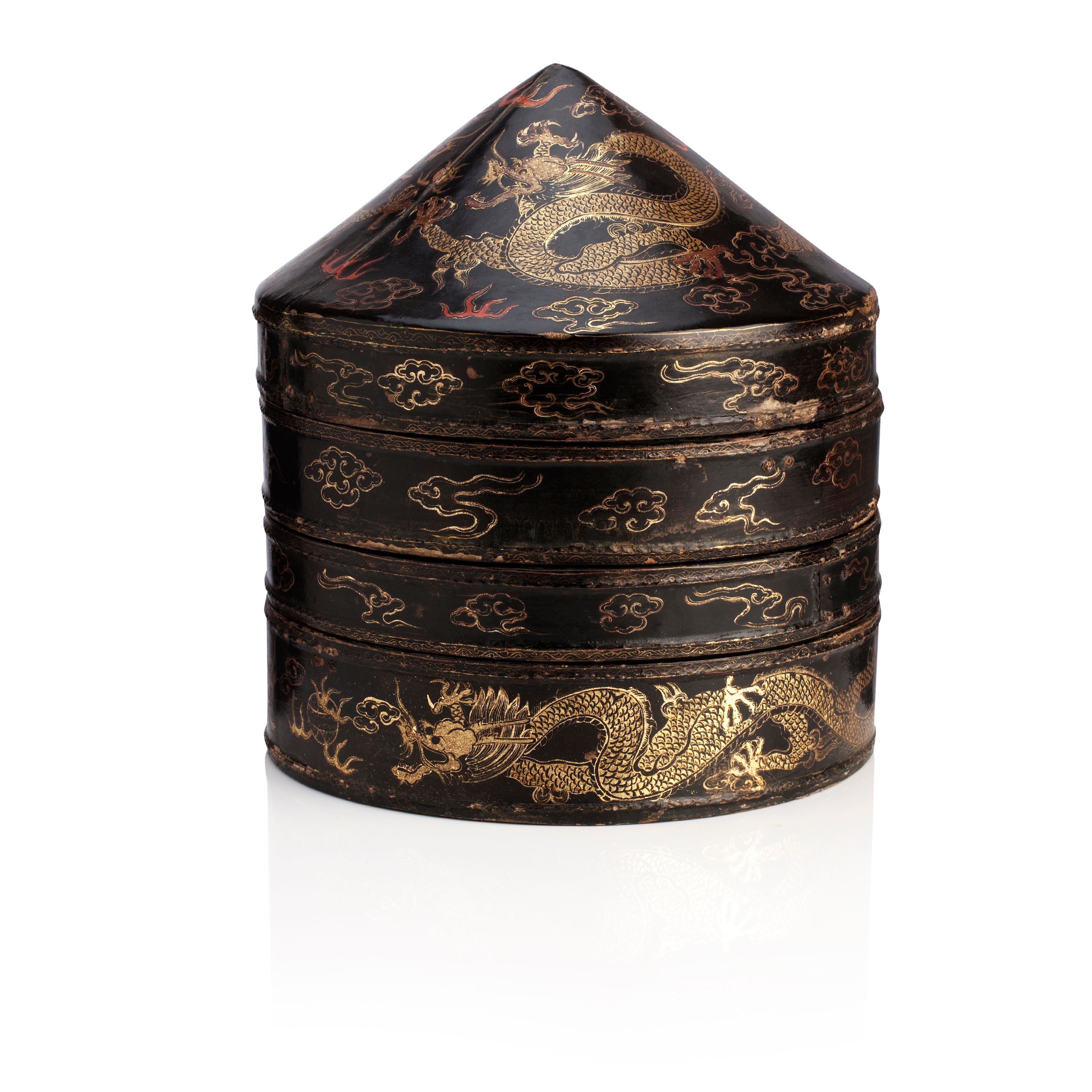 Bonhams : A leather stacking hat box Bearing a six character Kangxi mark but probably 19th century