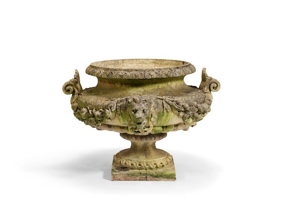 Bonhams : An impressive decorative stone finish composition garden urn ...
